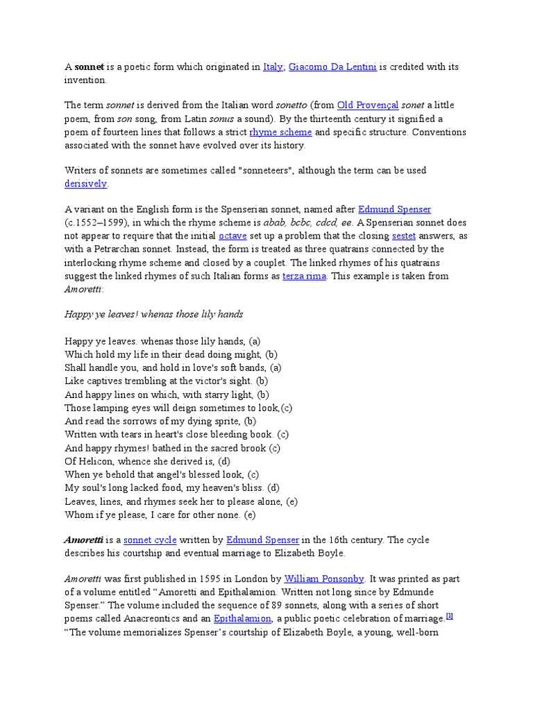 A Variant On The English Form Is The Spenserian Sonnet | PDF | Sonnets ...