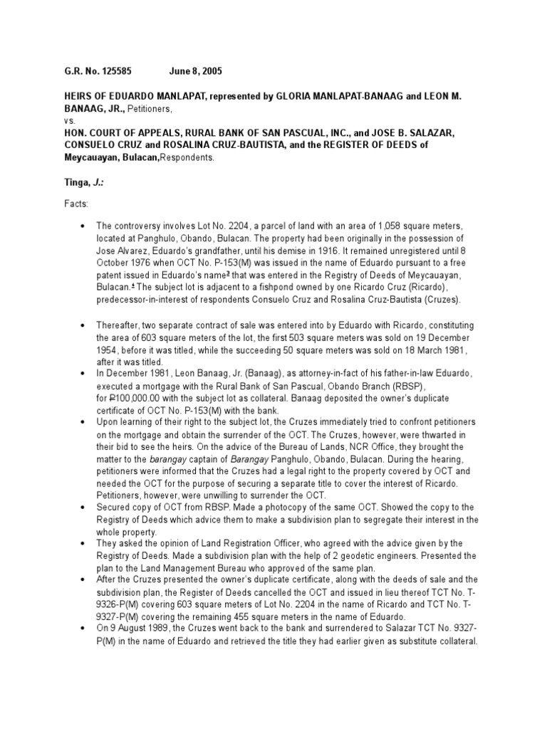 Manlapat Heirs vs. Cruzes Property Dispute | PDF | Real Property Law ...