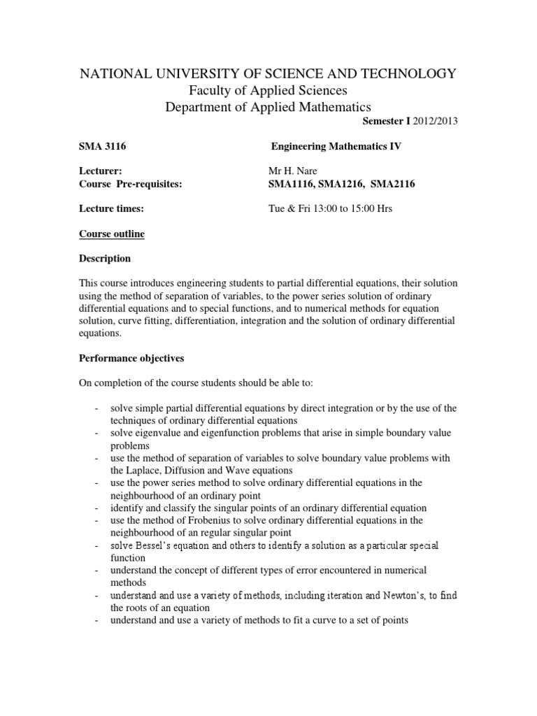 SMA3116 Course Outline | PDF | Numerical Analysis | Equations