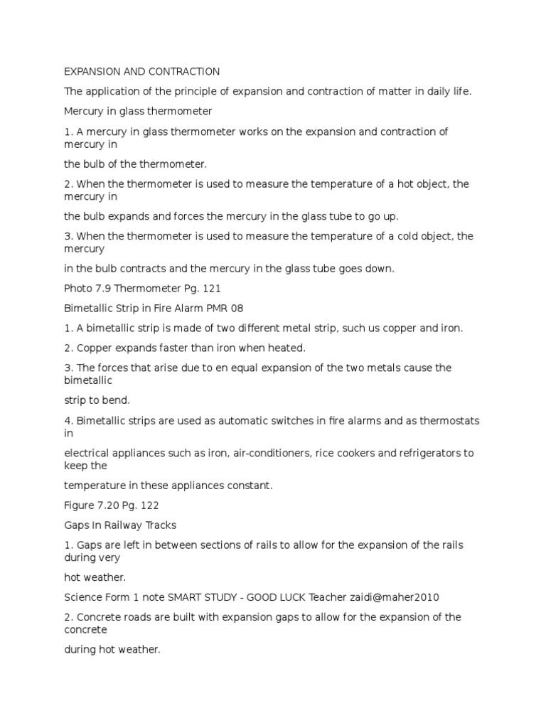 Expansion and Contraction | PDF | Thermometer | Atmospheric Thermodynamics