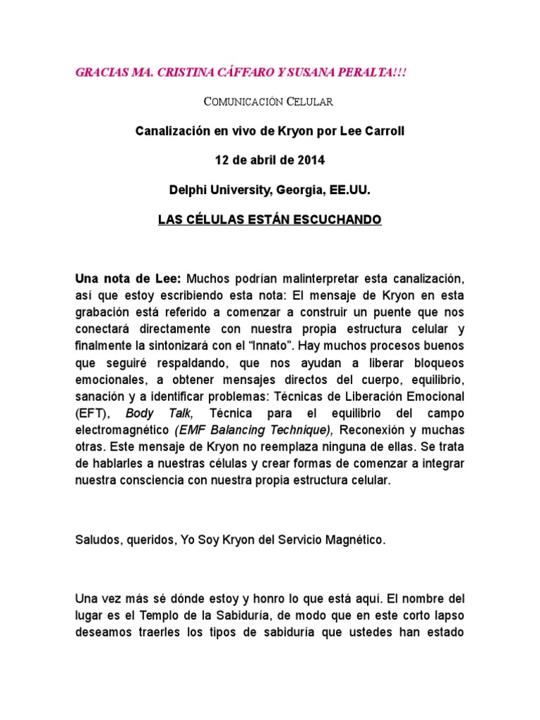 Kryon - Sanación - Las Células Estan Escuchando | PDF | Libre albedrío ...