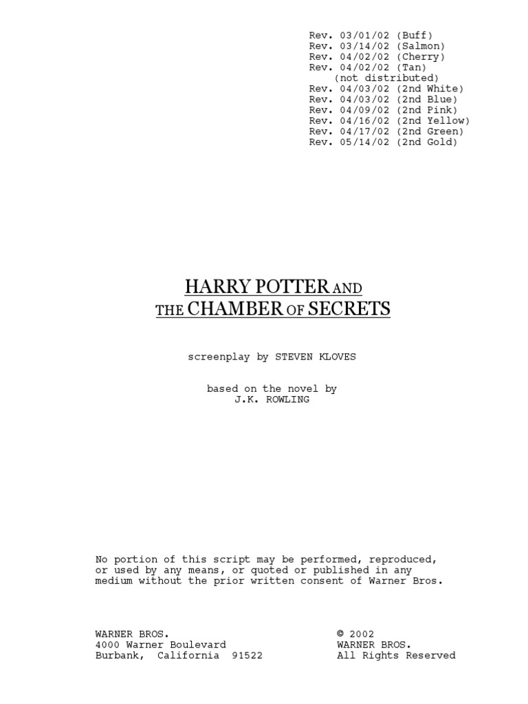 Harry Potter and The Chamber of Secrets Script | PDF | Fictional ...