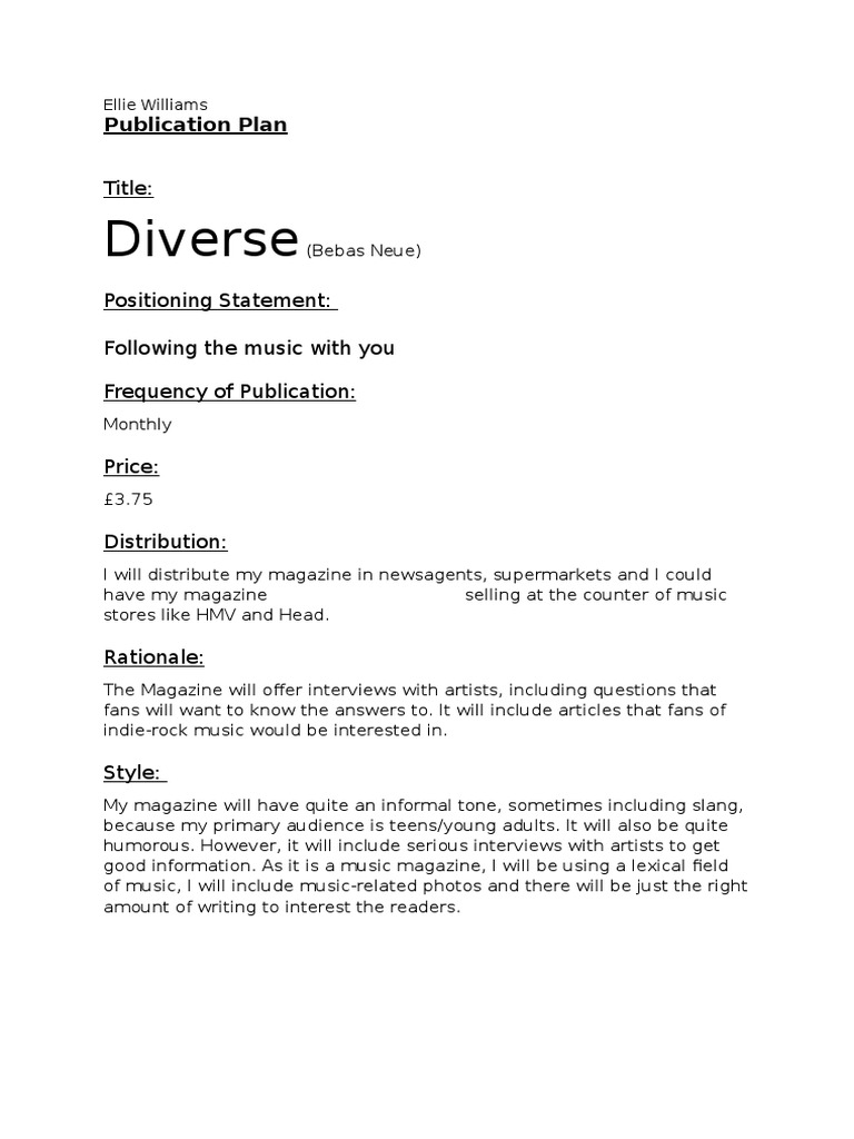Indie-Rock Magazine Publication Plan | PDF