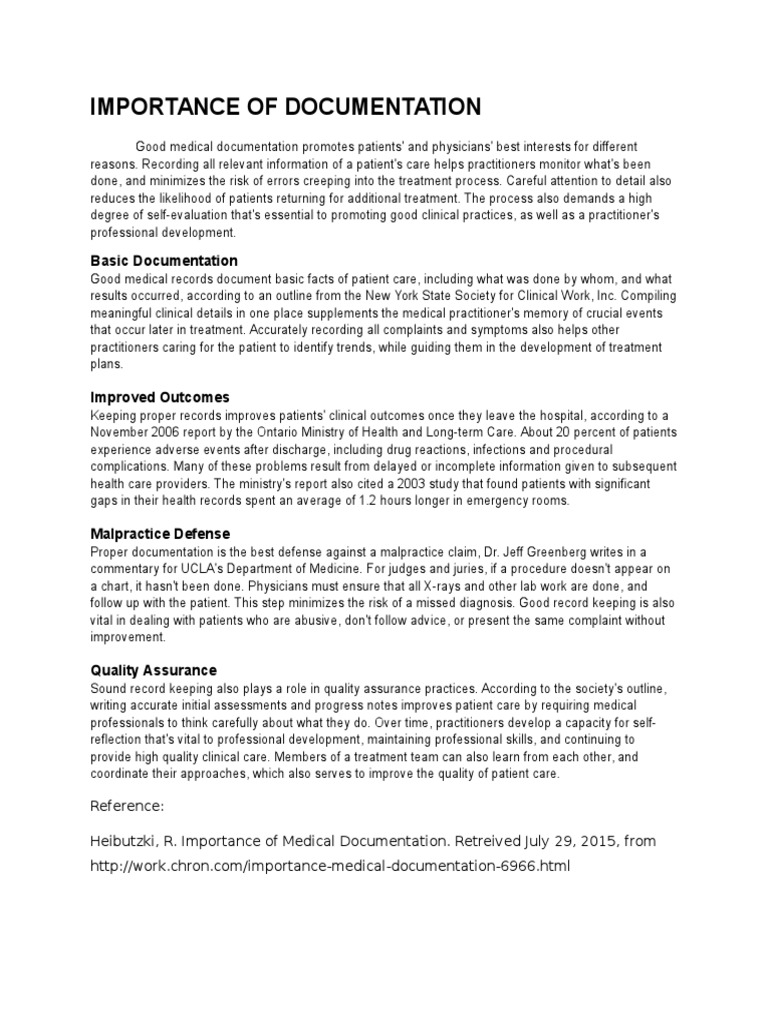 Importance of Documentation | Patient | Physician