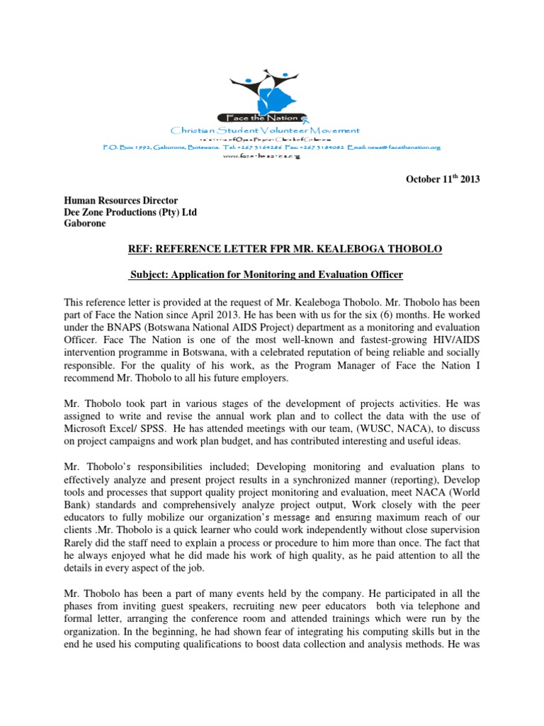 Sample Reference For Job Application | PDF | Monitoring And Evaluation ...