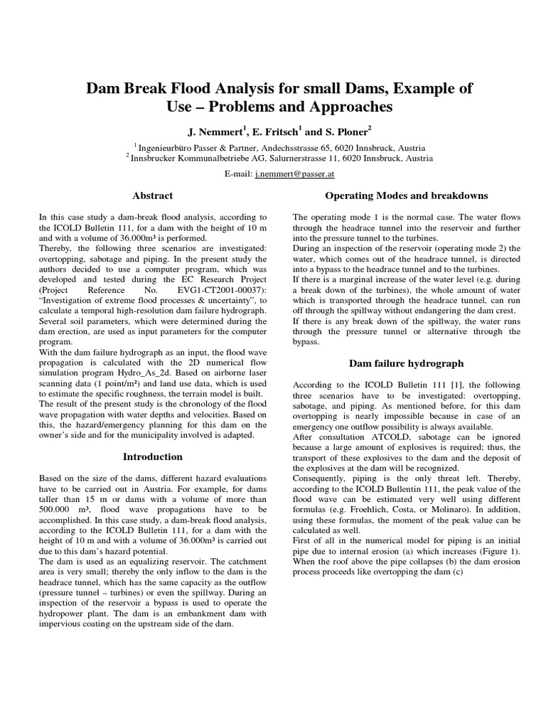 Dam Break Flood Analisys Icold 2010 Pdf Flood Spillway