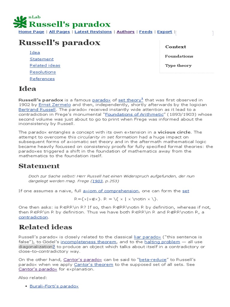 Russell's Paradox PDF | Mathematical Logic | Axiom