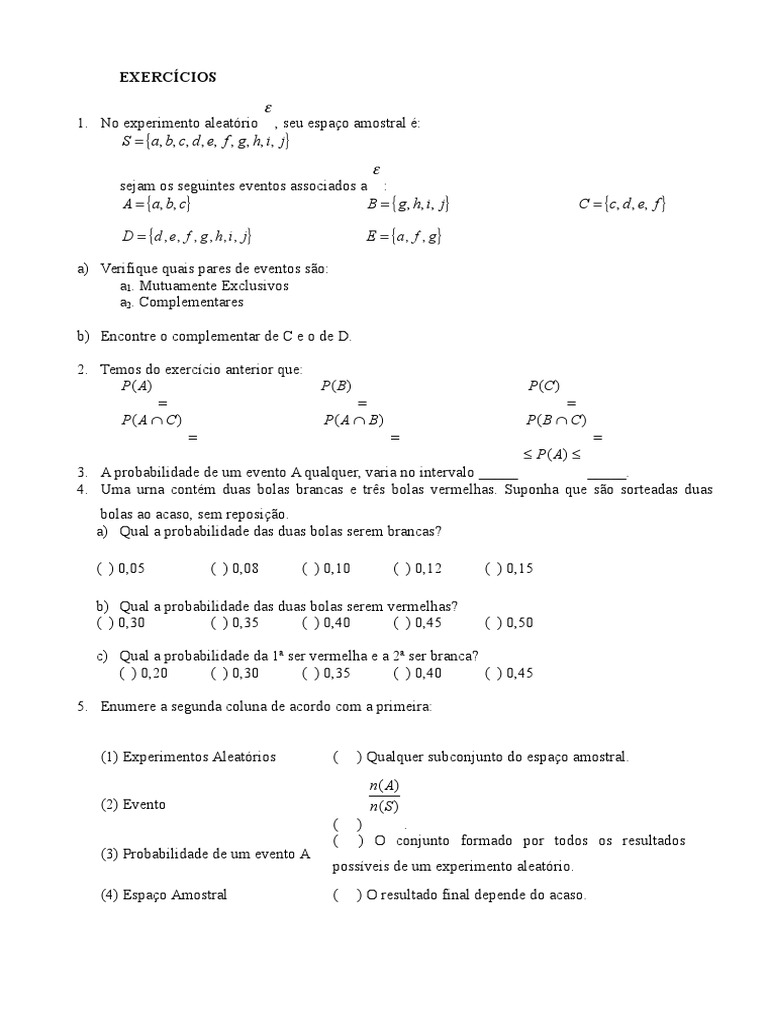 Exercícios Aula2 | PDF | Cartas de baralho | Probabilidade e estatística