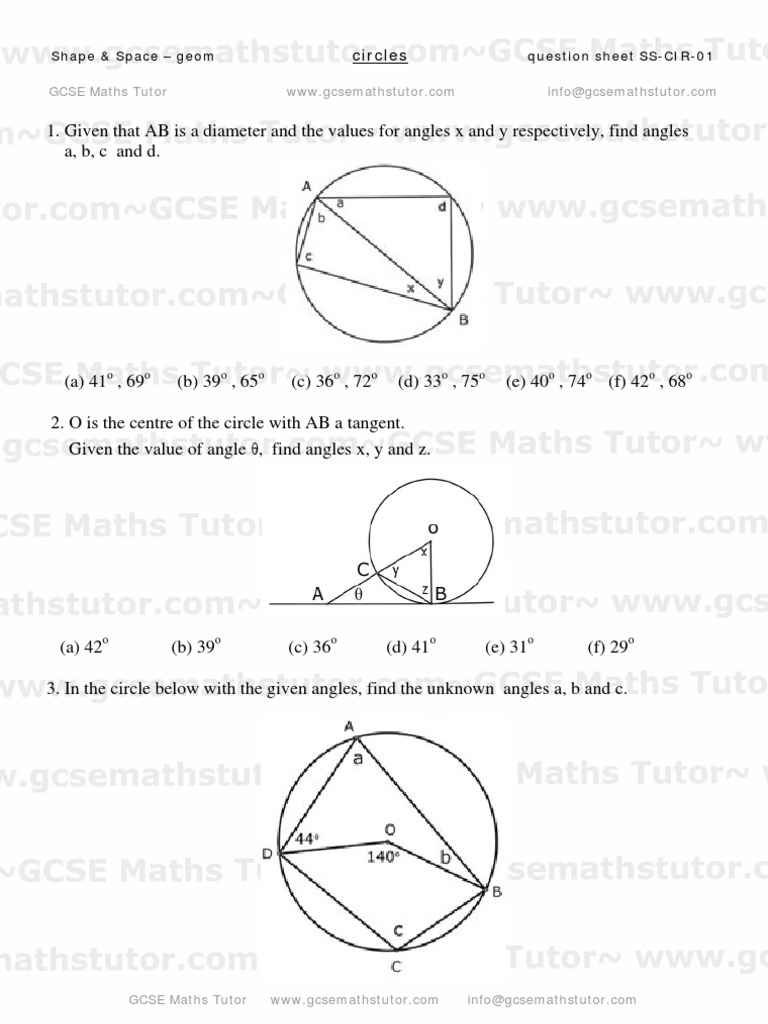 Circles Worksheet, Geometry Revision From GCSE Maths Tutor | PDF