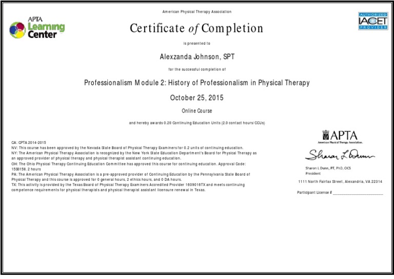 Apta - Professionalism Module 2 Certificate | PDF
