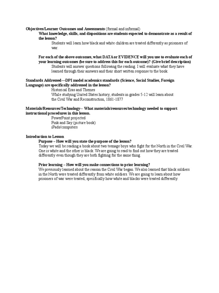 Pink and Say LP | PDF | Educational Assessment | Learning