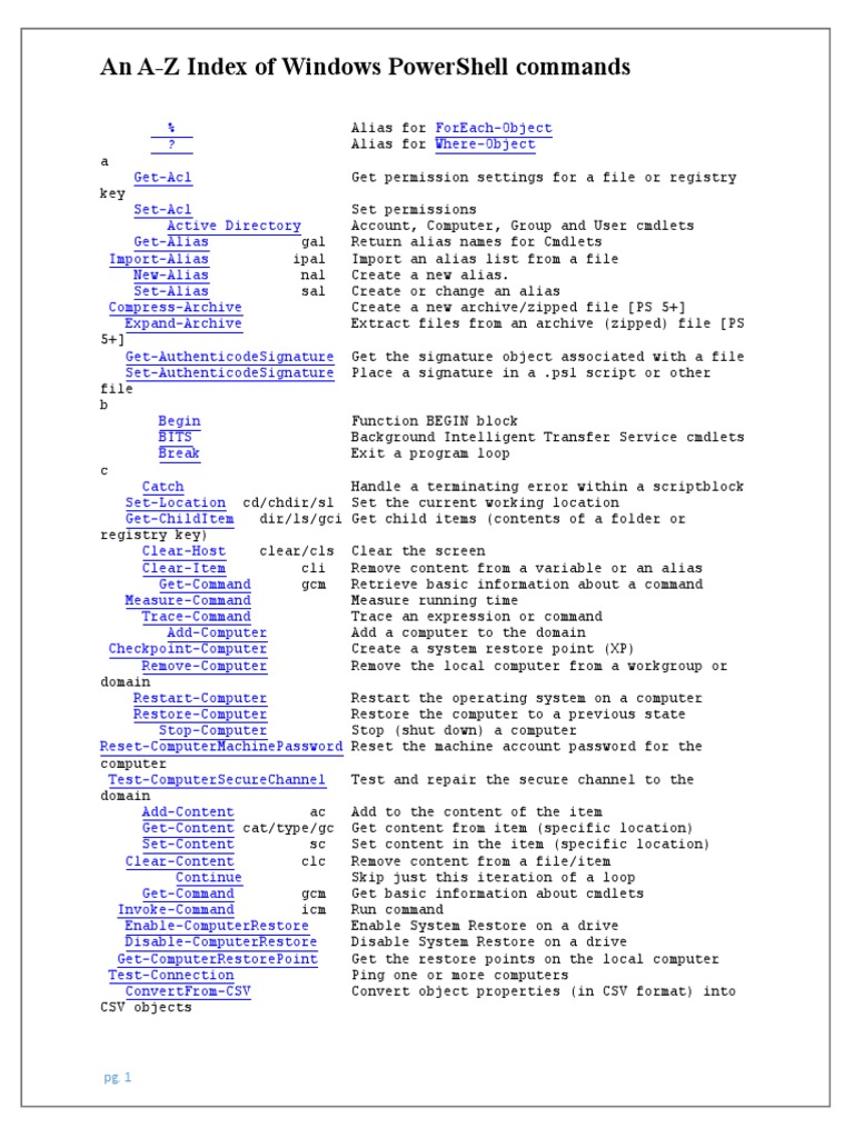 An A-Z Index of Windows PowerShell Commands | PDF | System Software | Operating System Technology
