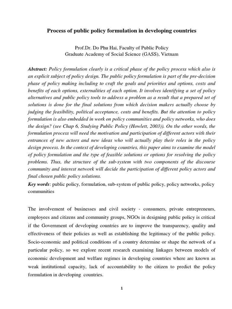 Process of Public Policy Formulation in Developing Countries | Policy ...