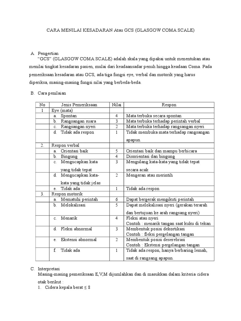 Cara Menilai Kesadaran Atau Gcs | PDF