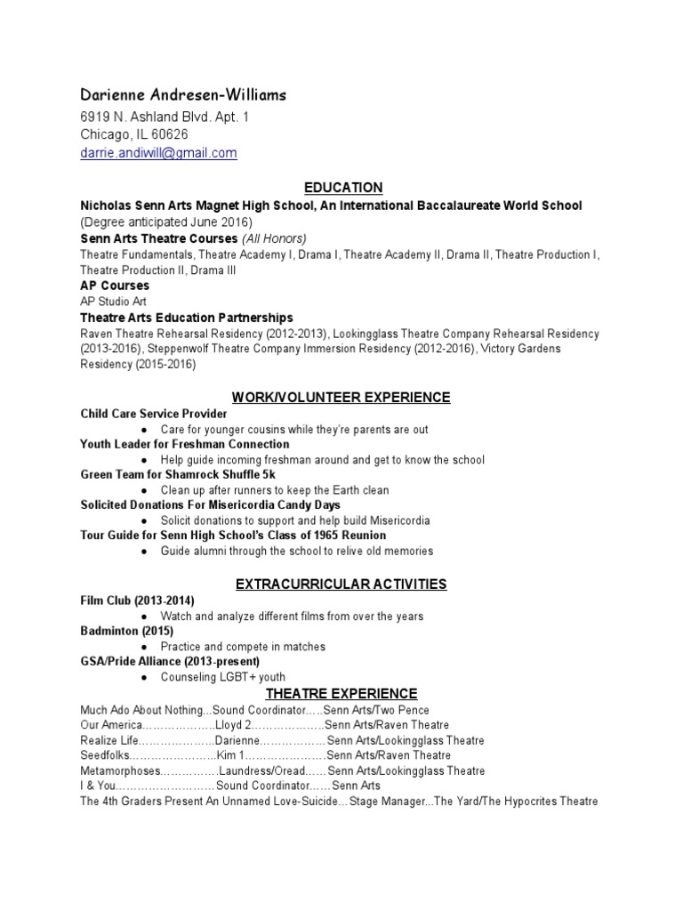 Darienne Andresen-Williams: Theatre & Arts Profile | PDF | Travel | Art