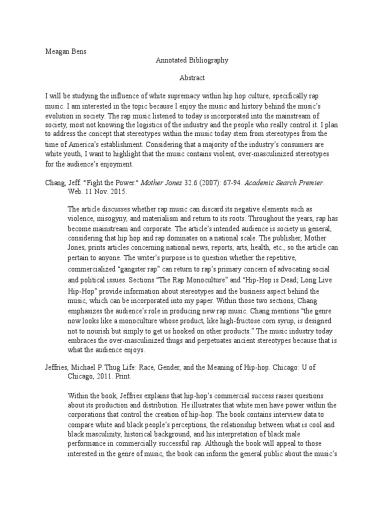 Research Paper Annotated Bibliography FINAL | PDF | Hip Hop Music | Hip Hop