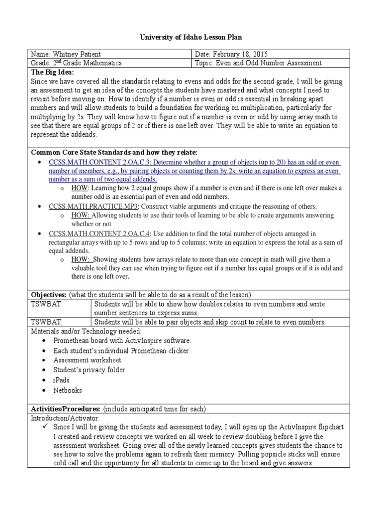 University of Idaho Lesson Plan: Ccss - Math.Practice - Mp3 | PDF ...