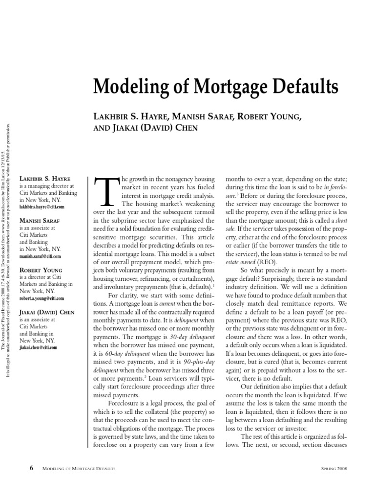 Modeling Residential Mortgage Defaults: A Study of Key Factors and the ...