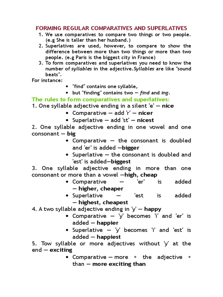 Forming Regular Comparatives and Superlatives | PDF | Adjective ...