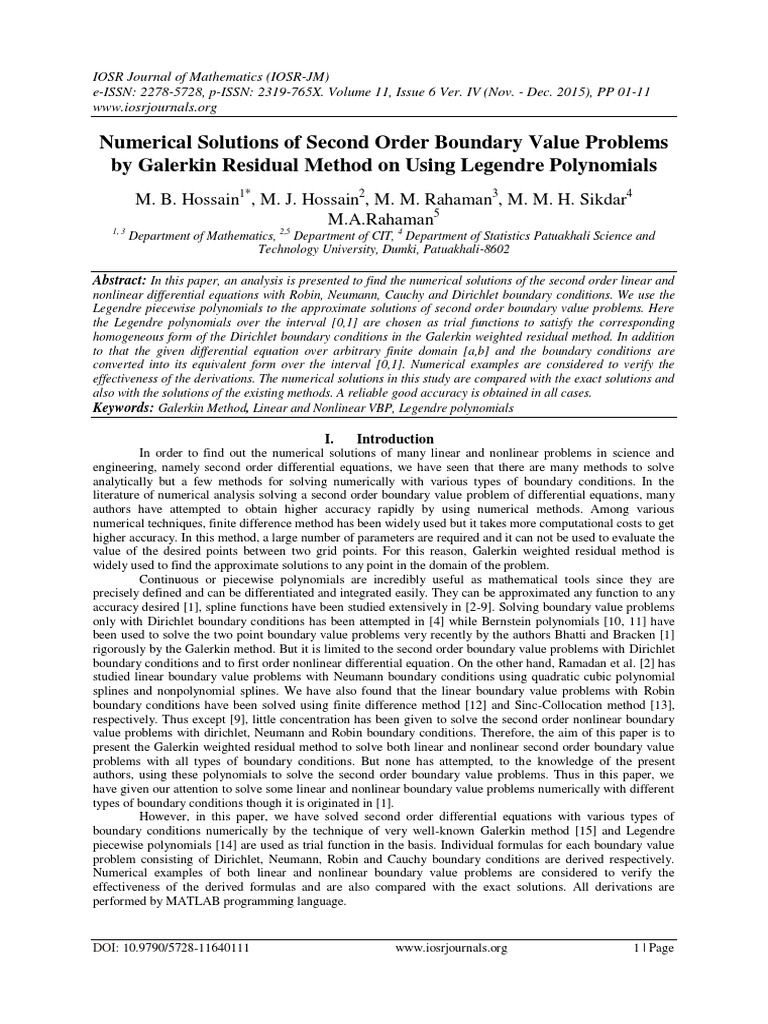 Numerical Solutions Of Second Order Boundary Value Problems By Galerkin Residual Method On Using