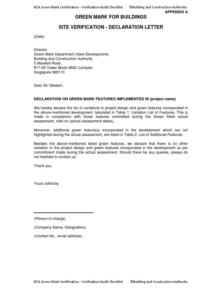 BCA Green Mark Verification Checklist | PDF