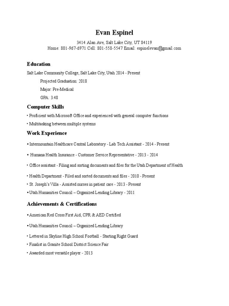 Evan Espinel - Resume | PDF | Career & Growth | Self-Improvement