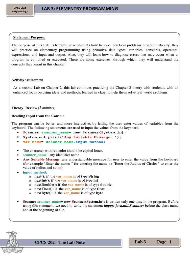 CPCS202 Lab3g | PDF | Data Type | Variable (Computer Science)