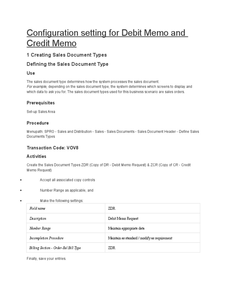 Configuring Debit and Credit Memos in SAP | PDF | Debits And Credits ...