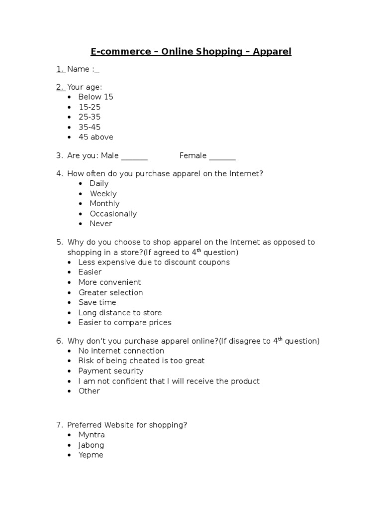 E-commerce Apparel Shopping Survey | PDF | Career & Growth