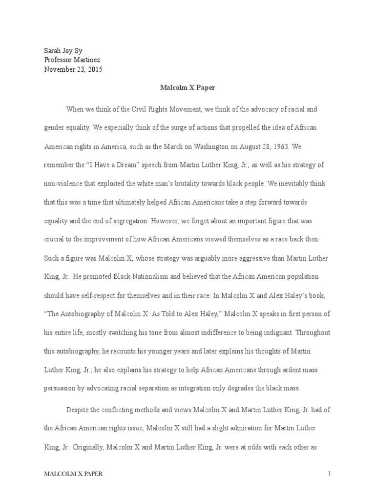 Malcolm X Paper FINAL111815 | PDF | Malcolm X | African American Civil ...