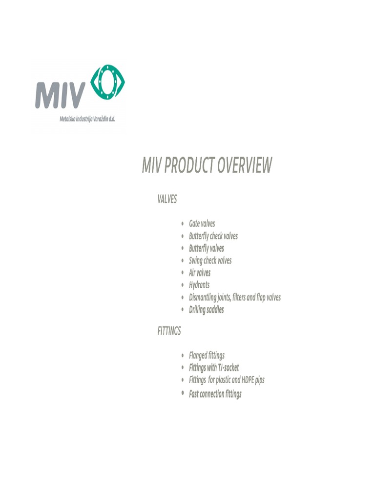 MIV Product Overview | PDF | Valve | Pipe (Fluid Conveyance)