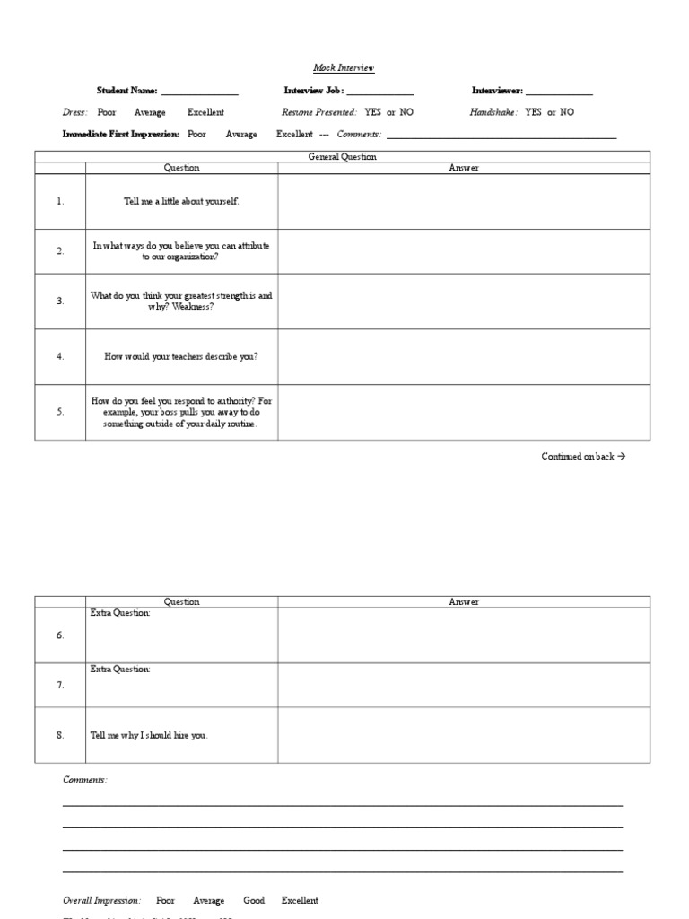Mock Interview Evaluation Template | PDF | Business