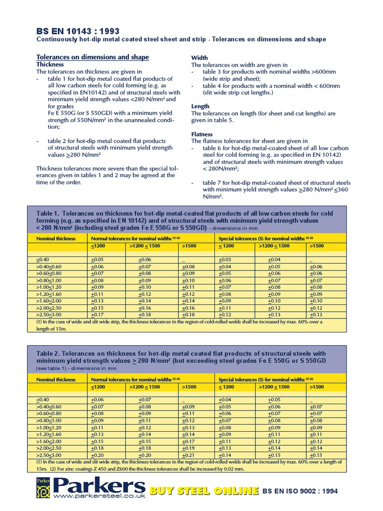 En 10143 | PDF | Engineering Tolerance | Structural Steel