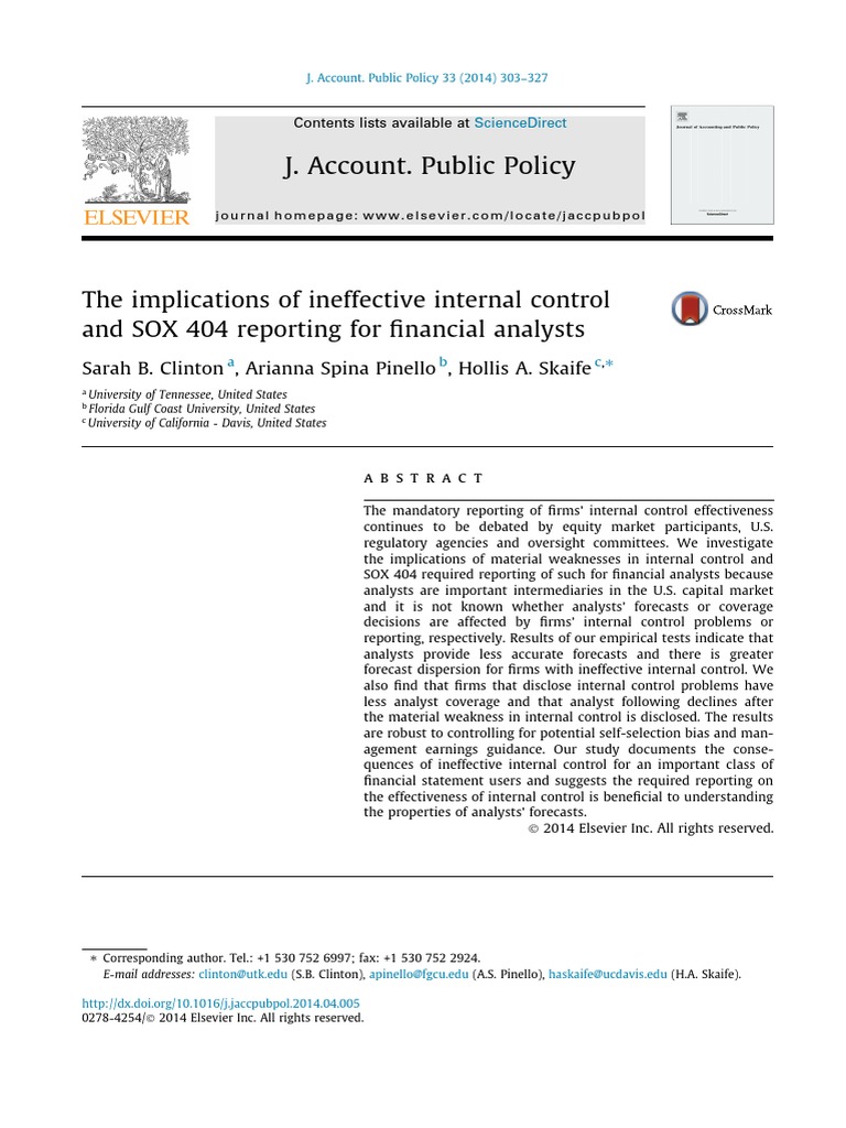 The Implications of Ineffective Internal Control PDF | PDF | Sarbanes ...