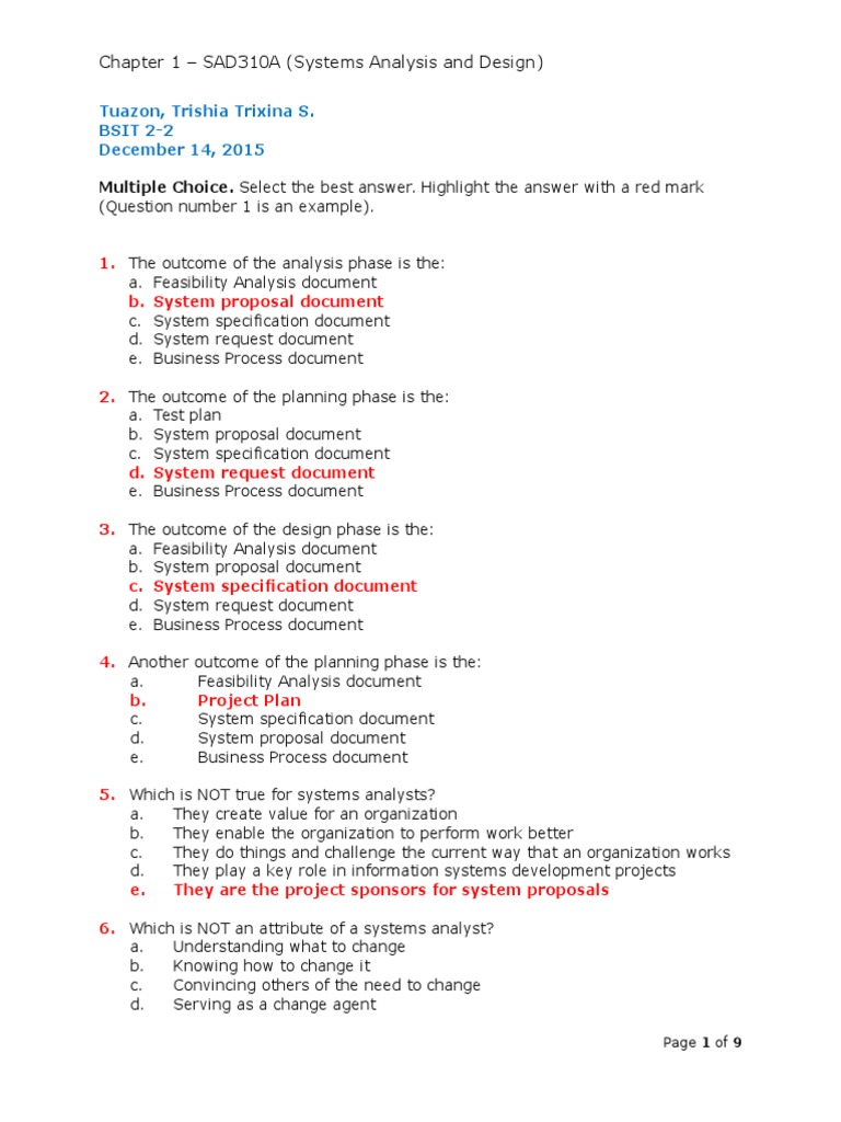 Systems Analysis and Design - Chapter1.Questions | PDF | Feasibility ...