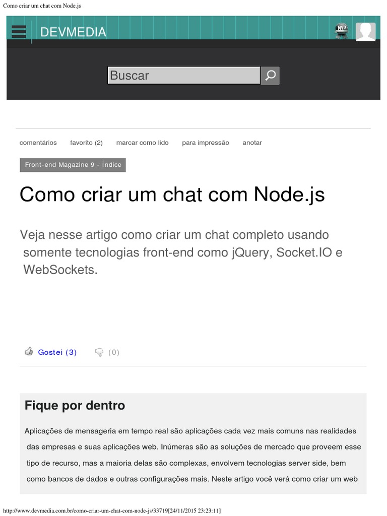 Como Criar Um Chat Com Node - Js | PDF | Protocolo de transferência de ...
