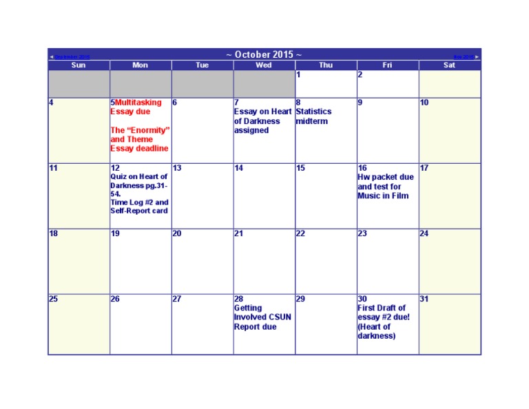 September 2015 Academic Calendar | PDF | Art
