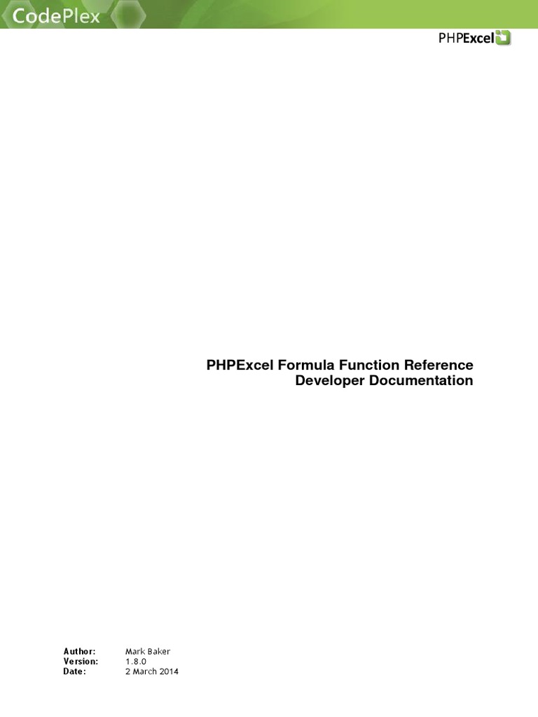 PHPExcel Function Reference Developer Documentation | PDF | Microsoft ... PHPExcel Function Reference Developer Documentation | PDF | Microsoft ...