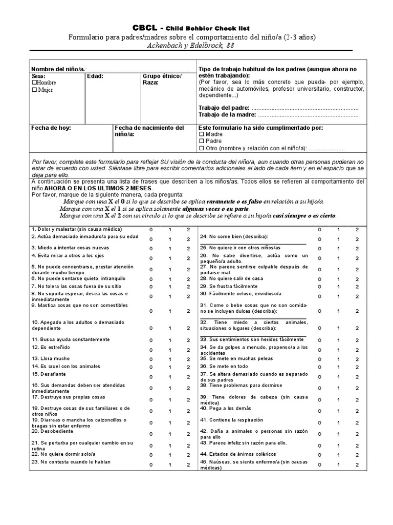 CBCL-2 y 3 Años | PDF | Comportamiento | Sicología