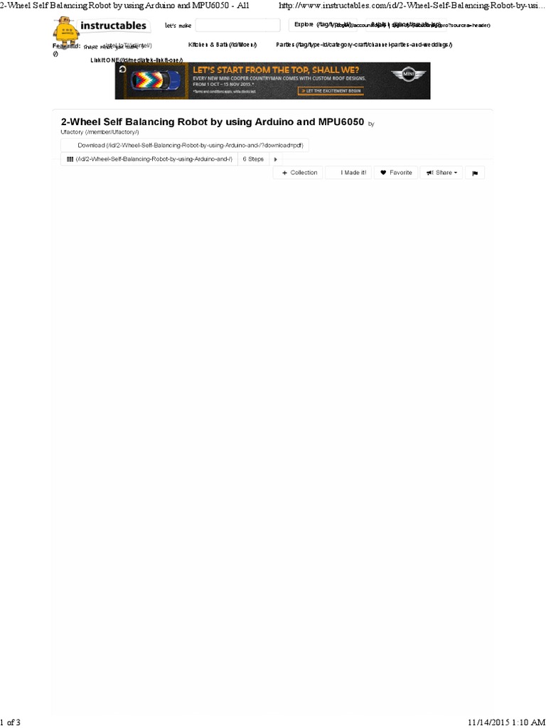 2 Wheel Self Balancing Robot By Using Arduino And Mpu6050 All Pdf Computers Technology