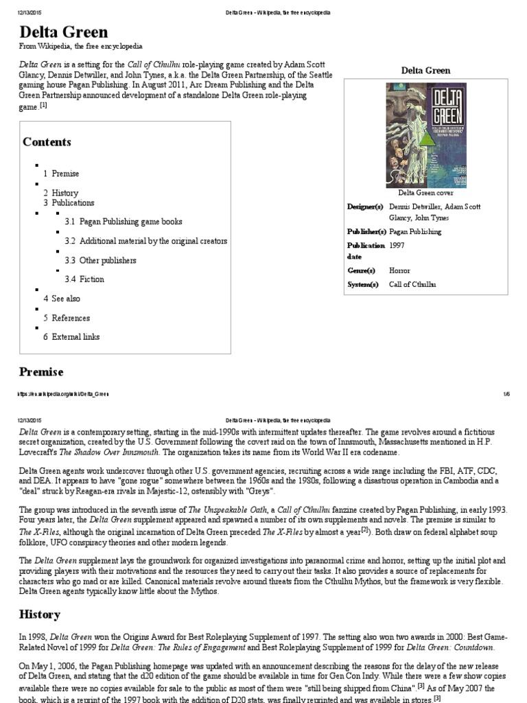 Delta Green - Wikipedia, The Free Encyclopedia | Role Playing Games ...