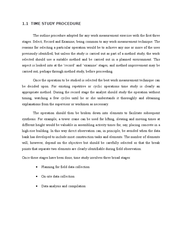 Time Study Procedure | Download Free PDF | Time | Employment