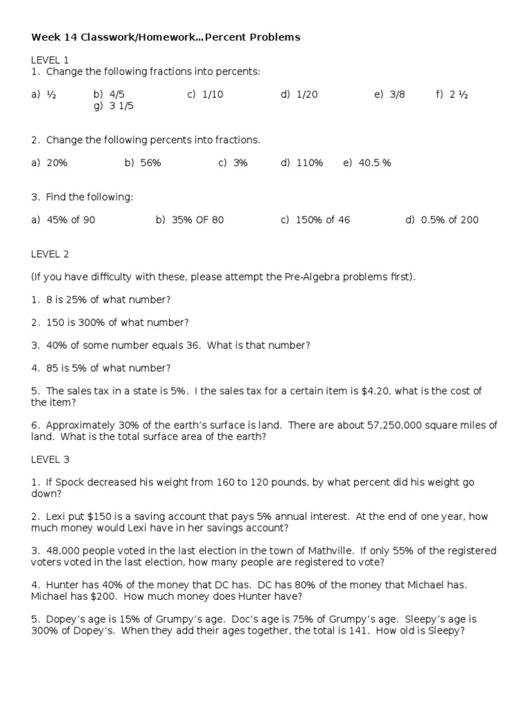 Percent Problem Exercises | PDF