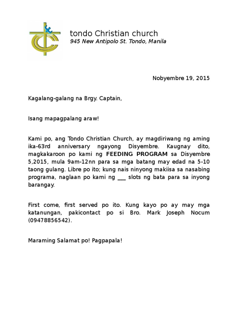 Feeding Program Letter | PDF