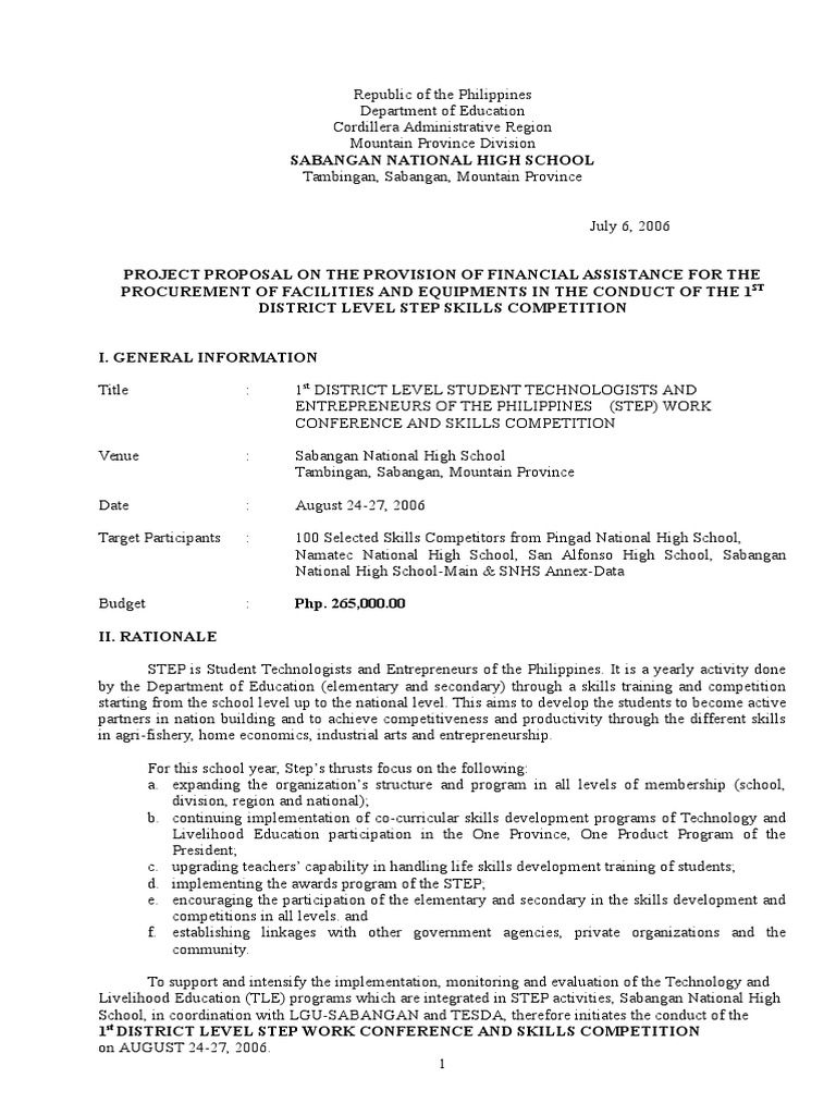 PROJECT PROPOSAL-LGU SAB-STEP.doc | Secondary School | Entrepreneurship ...