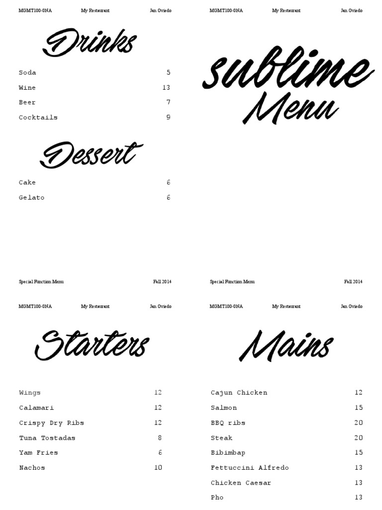 Special Function Menu Fall 2014 | PDF | Home & Garden