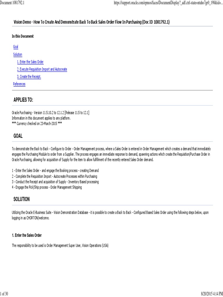 How To Create and Demonstrate Back To Back Sales Order Flow in ...