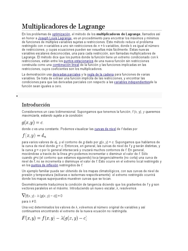 Multiplicadores de Lagrange | Análisis matemático | Conceptos matemáticos