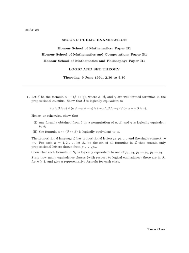 Logic and Set Theory Exam | PDF | First Order Logic | Interpretation ...