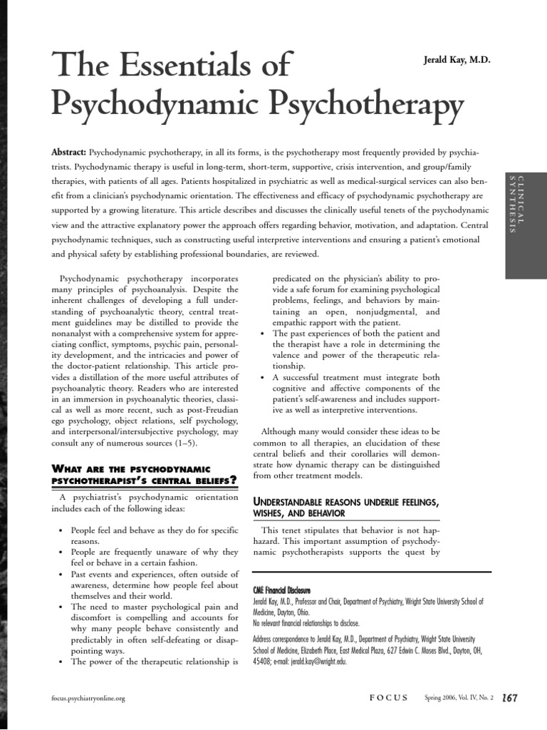 The Essentials of Psychodynamic Psychotherapy | Download Free PDF ...